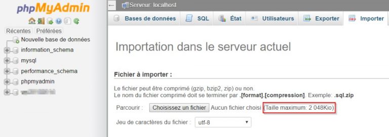 Comment importer une base de données MySQL de plus de 2 Mo avec phpMyAdmin
